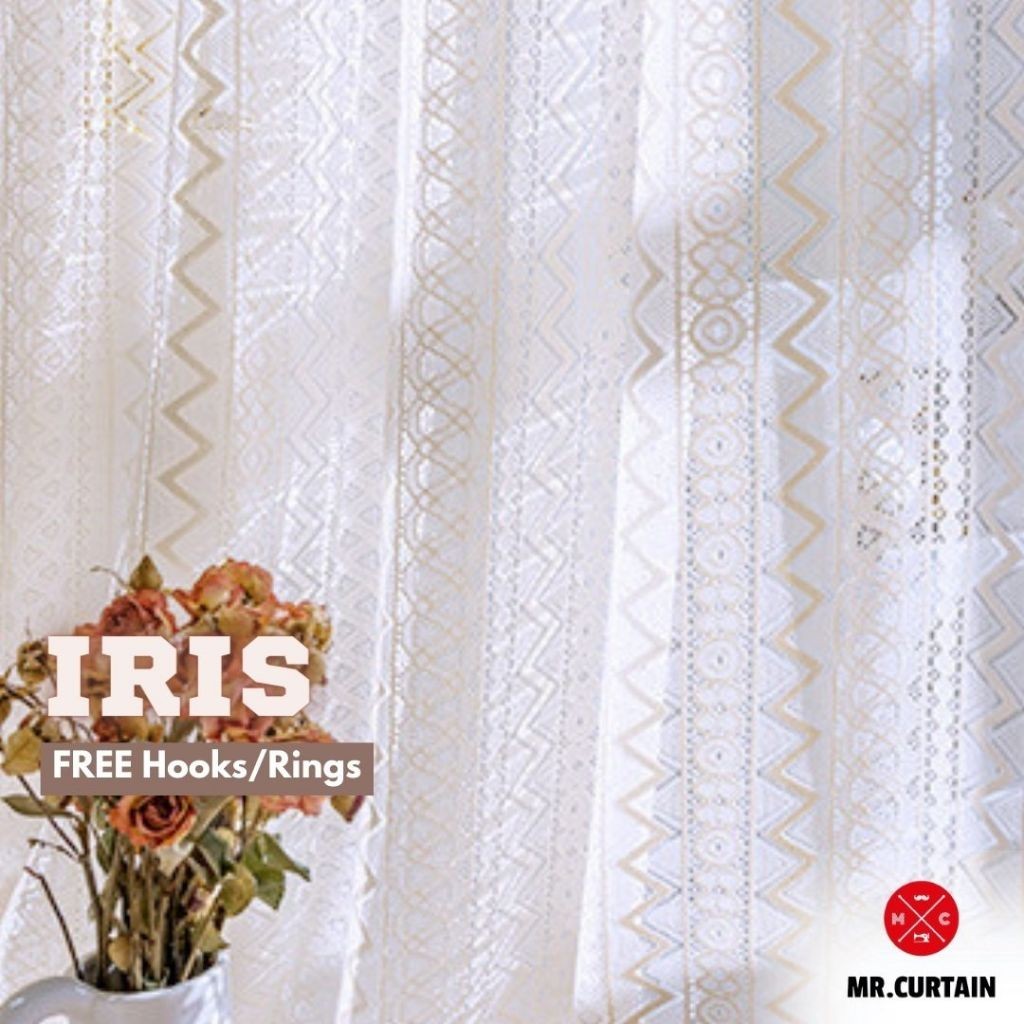 MR.CURTAIN Iris Sheer Langsir Lace Bersulam Bunga Siap Jahit Cangkuk ...