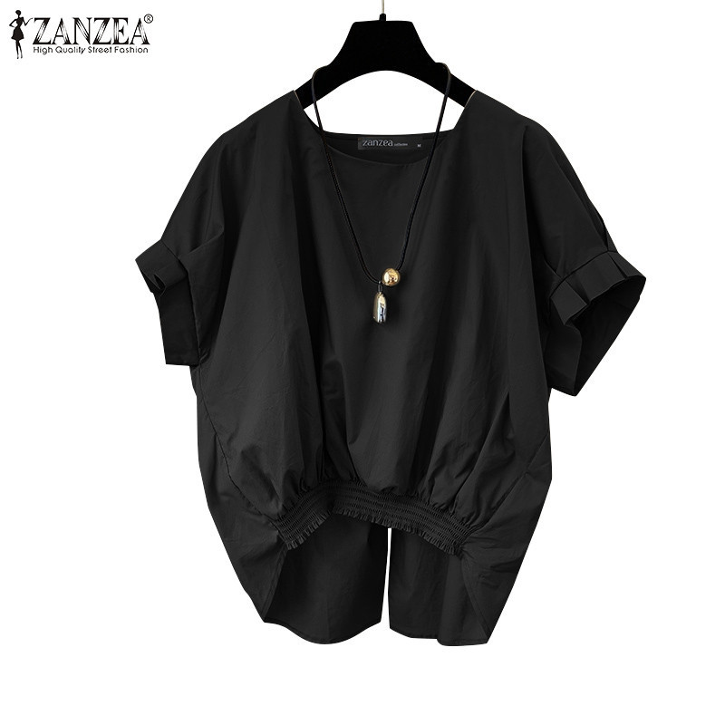 ZANZEA Women Korean Casual Round Neck Solid Color Short Sleeve Blouse | Shopee Malaysia