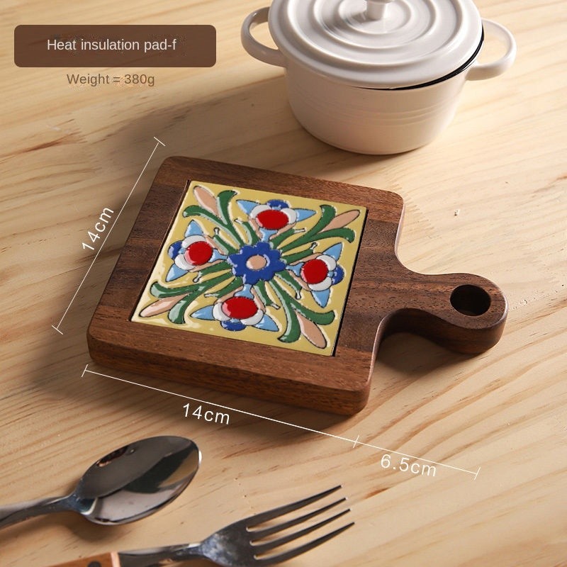 Japanese-style acacia wood tile pot mat, retro wood anti-scalding plate ...