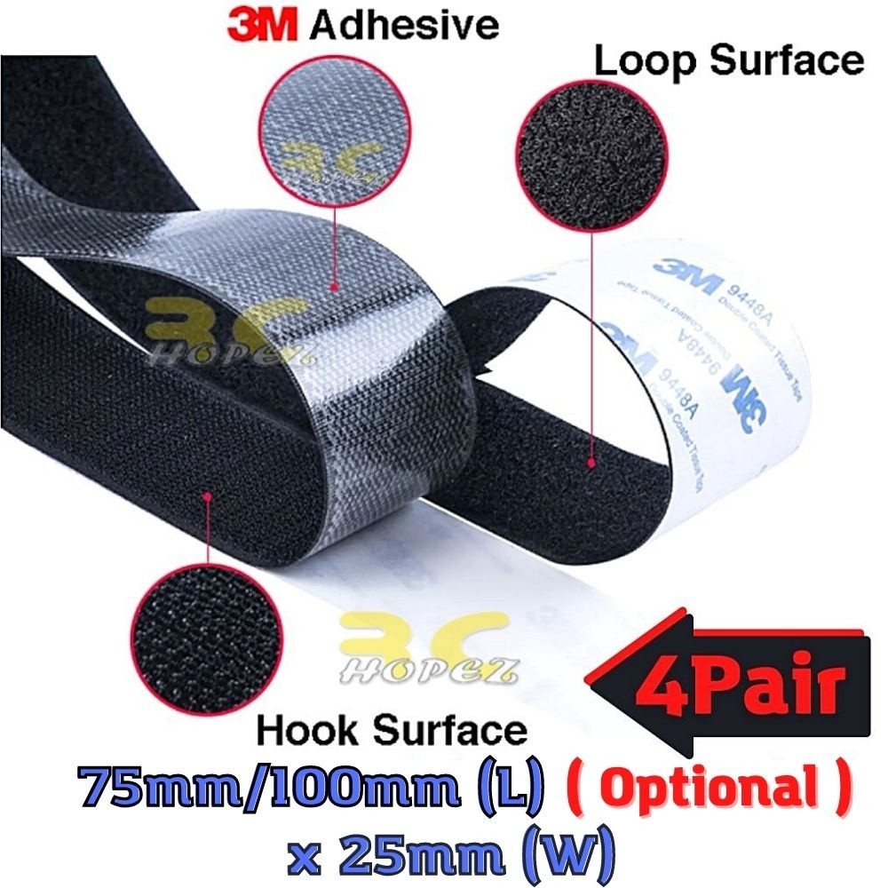 4 Pairs Velcro (Hook & loop tape) 75mm (L) / 100mm(L) X 25mm (W ...