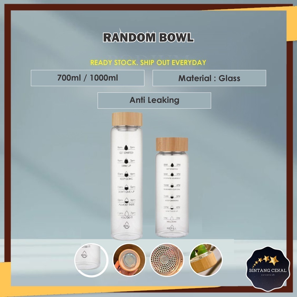 BC Glass Water Bottle Wooden Lid Leak Proof Heat Cold BPA-Free Time ...