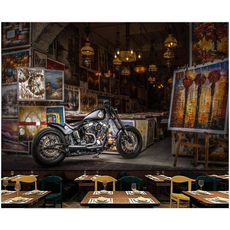Custom European Style Nostalgic Retro Street View Motorcycle Wallpaper ...