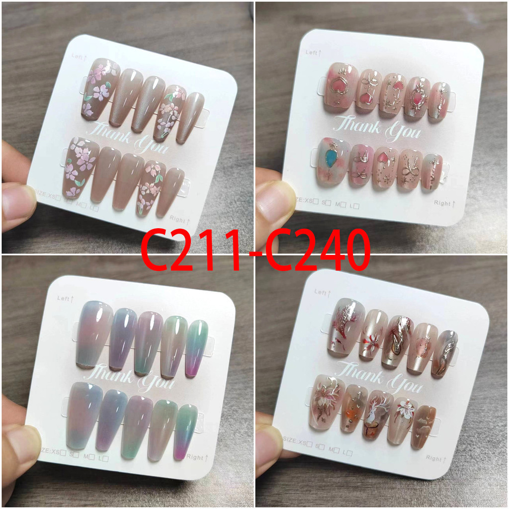 10 PCS/set Cat Eye Fake Nails Handmade Fake Nails Rainbow Color Design ...