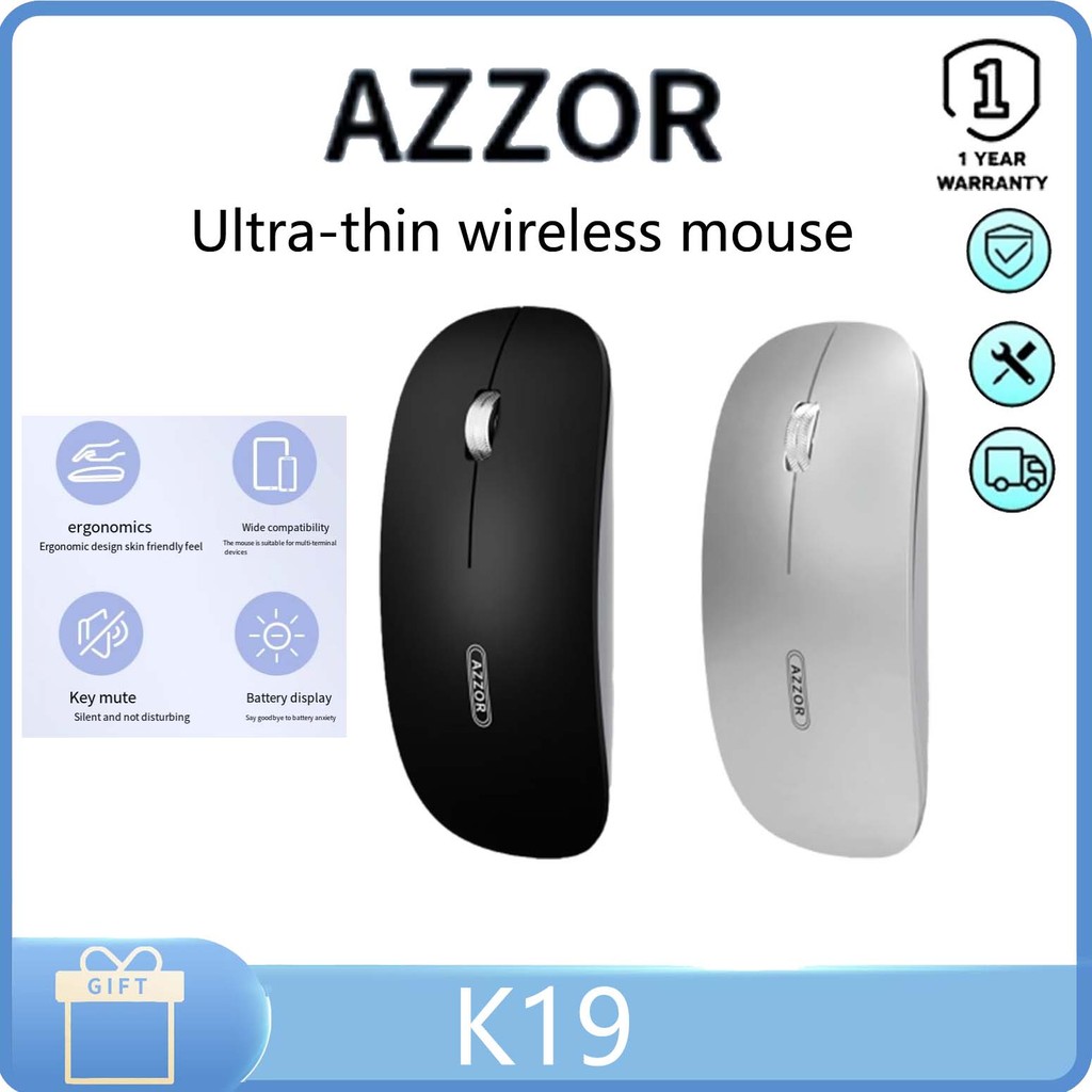 AZZOR K19 Wireless Mouse TypeC Rechargeable Mouse Bluetooth 5.1 Three-Mode Mouse Mute Portable ...