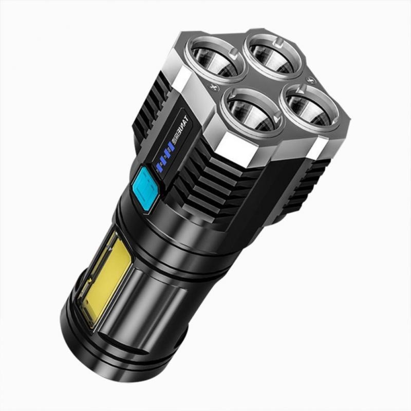 USB Rechargeable Flashlight Spotlight Four Eye Strong Light Flashlight ...