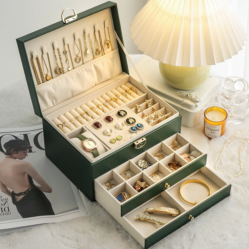 High-end Three-Layer Jewelry Storage Box Necklace Earrings Jewelry Box ...