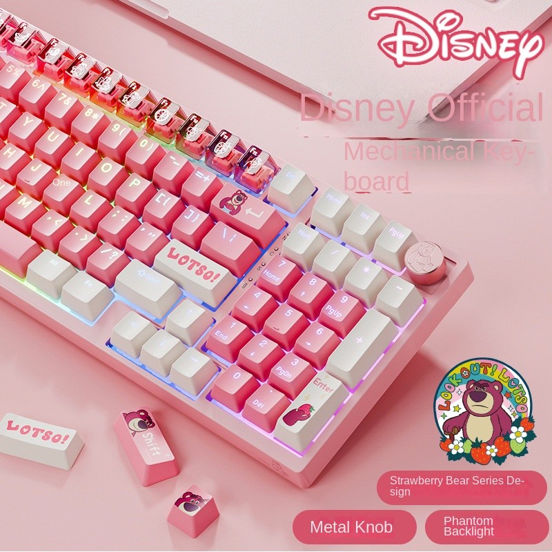 Disney Disney DP98 Strawberry Bear Mechanical Keyboard Wired Girl Pink ...