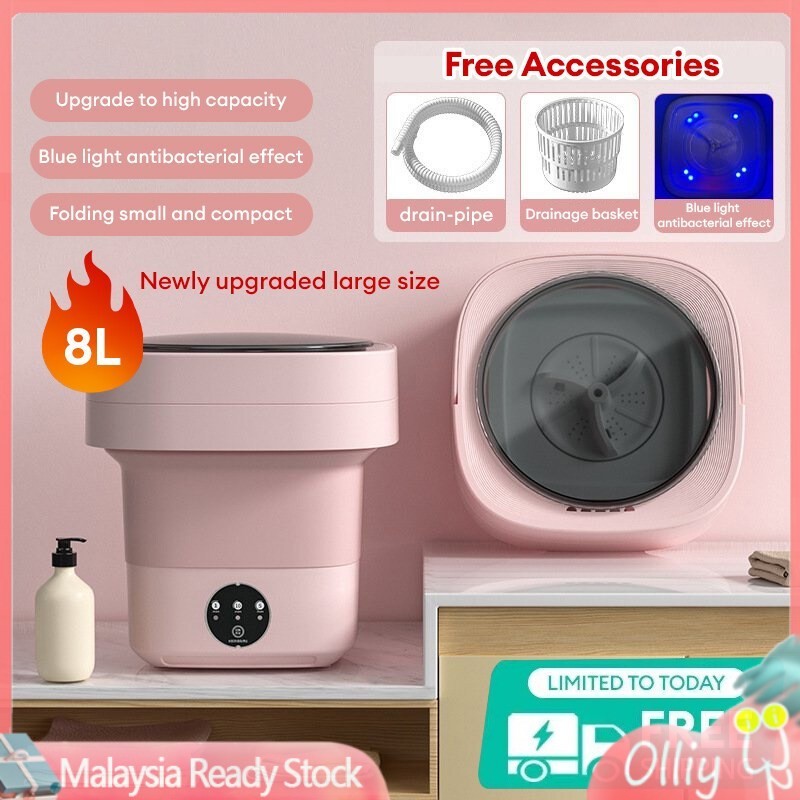 8L Mini Washing Machine Auto Folding Laundry Washer With Dryer Blue ...