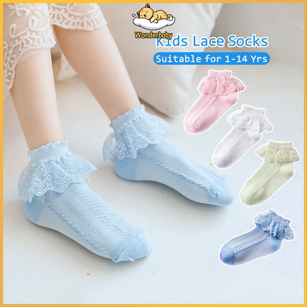 Wonderbaby Girls Lace Socks Baby Lace Princess Socks Breathable Cotton ...