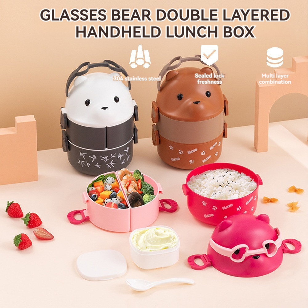 Portable Lunch Box Containers Cute Double Layer Bento Box Food Storage ...