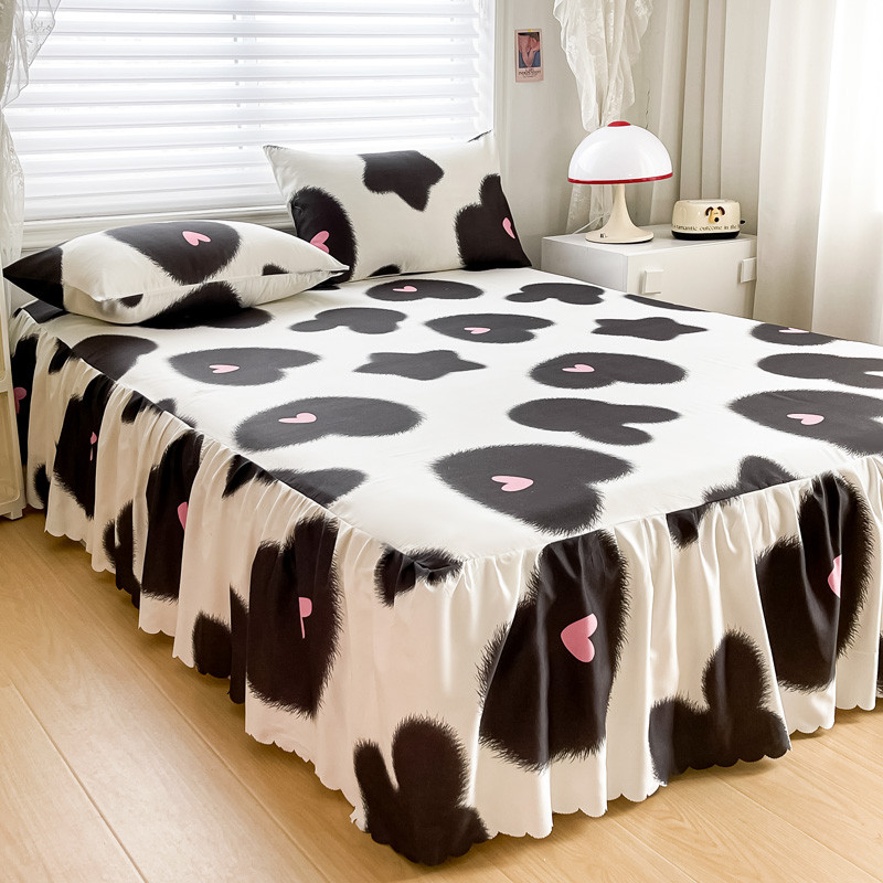 White black skirting katil leopard Bed Skirt Bedspread with Lace ...