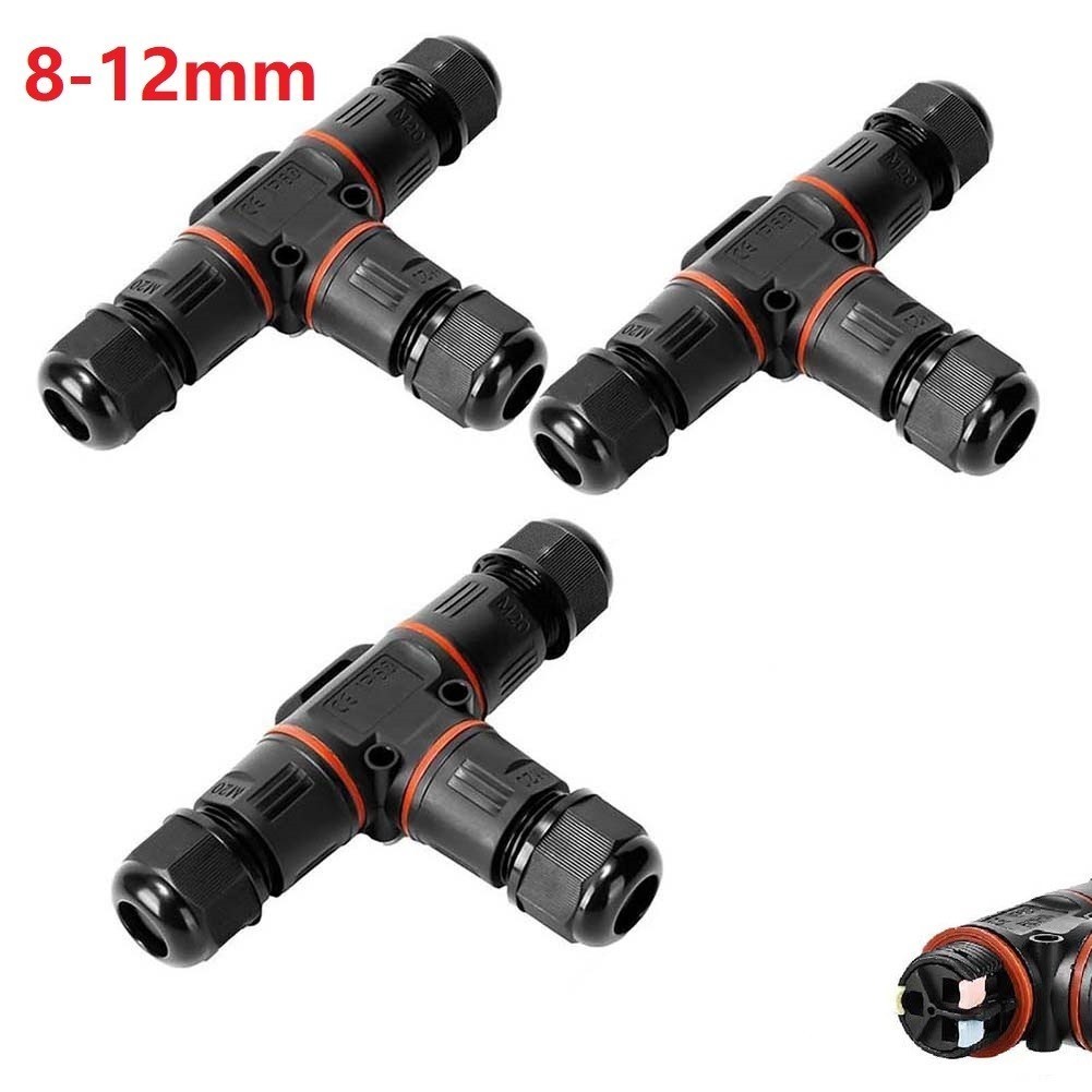 3Pcs Cable Connectors Waterproof IP68 3-Pin Cable Connector T-Shape ...