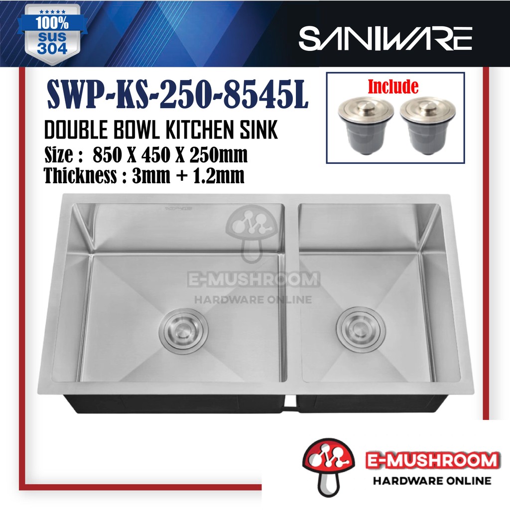 Saniware Stainless Steel SUS 304 Double Bowl Kitchen Sink 双槽厨房水槽 SWP-KS-250-8545L | Shopee Malaysia