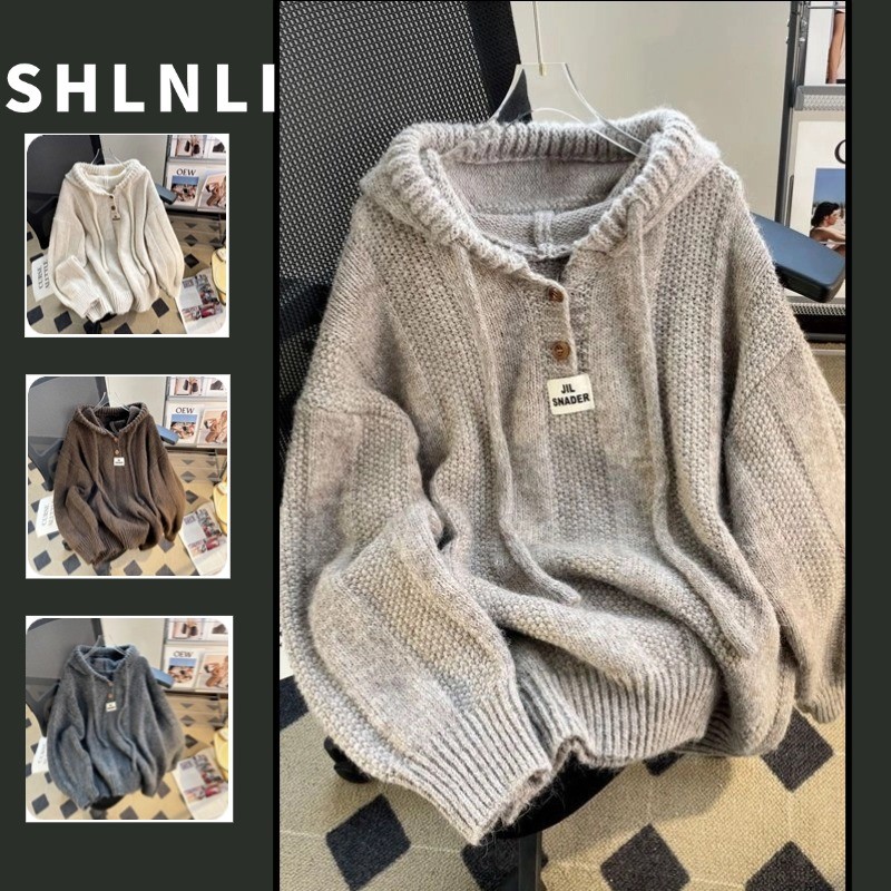 Autumn Winter Korean Casual Loose Hooded Knitted Sweater Women's ...