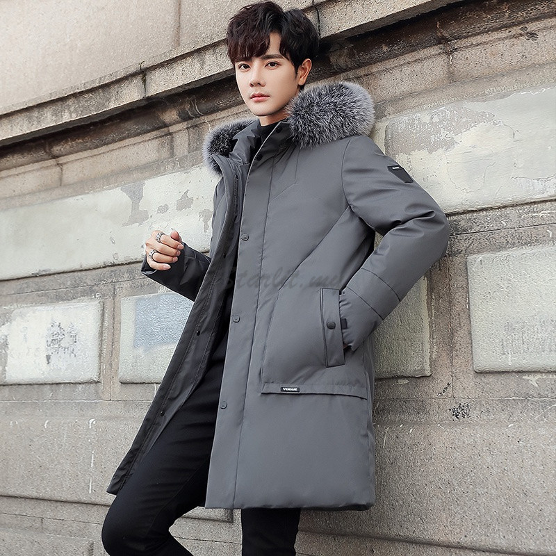 Winter down jacket, medium length men's down jacket, white duck down ...