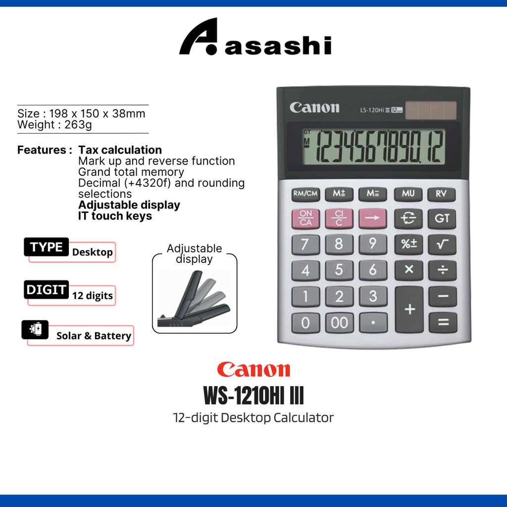 [Adjustable Display & Tax Calculation] Canon WS-1210HI III 12 Digits ...