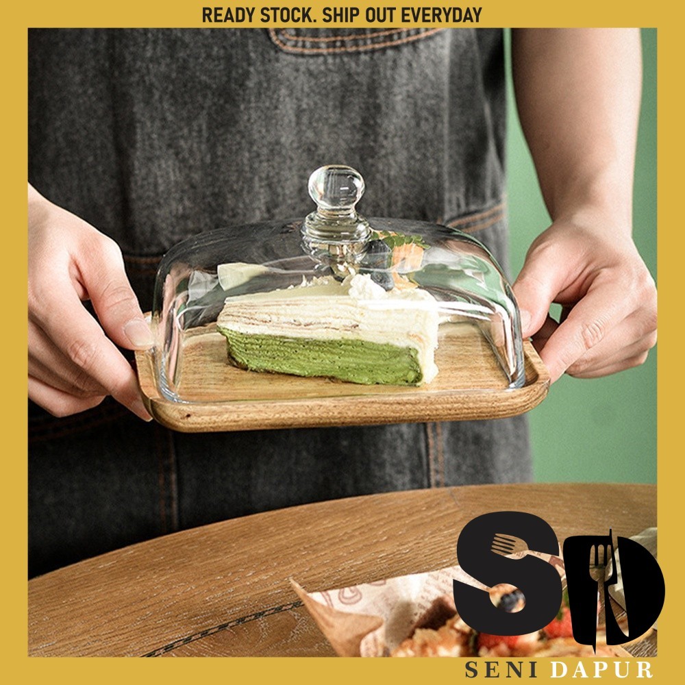 SD Wooden Cake Tray Pinggan Kayu Hidang Kek Roti Tudung Kaca Bekas ...