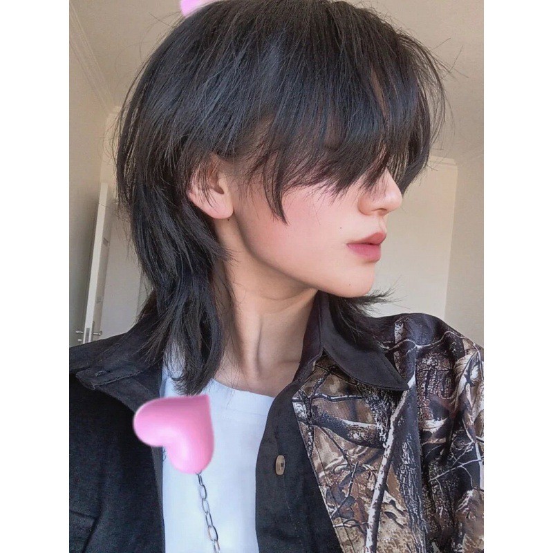 Wolf Tail Wig Short Hair Full Headgear Natural Influencer Mullet ...