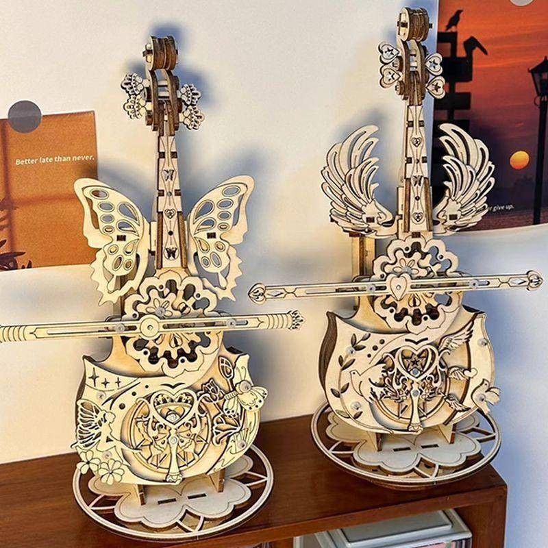 Children's 3D Puzzle Handmade Music Box Cello Wooden Assembly Model 3D ...