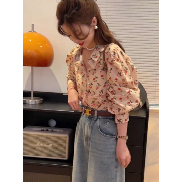 blouse women korean style floral Baju bunga pengurangan umur manis ...