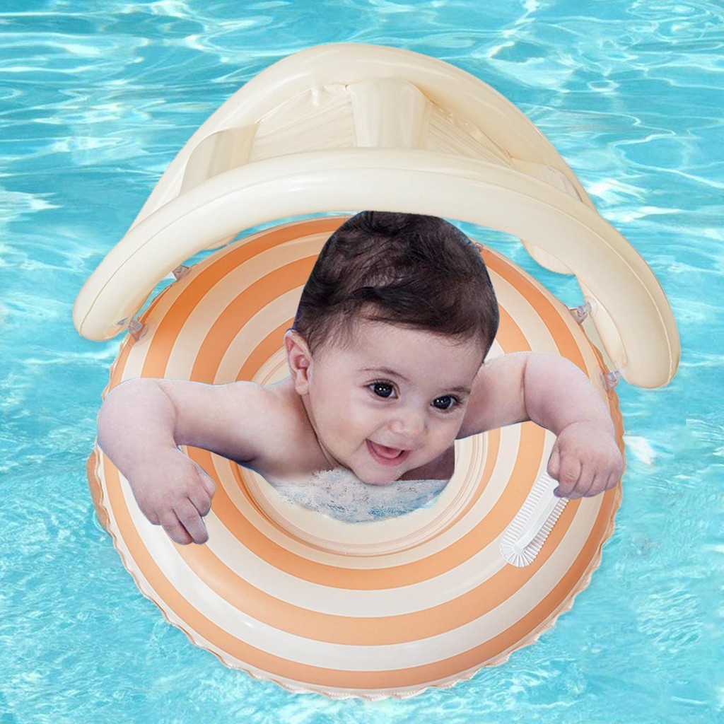 Baby Pool Float with Canopy Sun Protection Toddler Swim Aid Inflatable ...