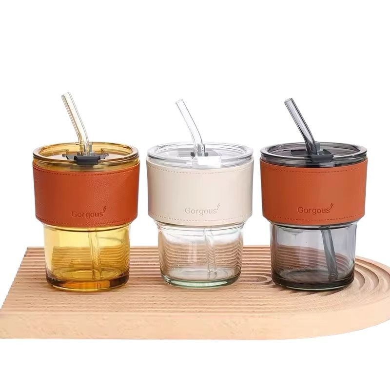 Coffee Mug Glasses 450ml Sip Coffee Glass Mug Portable Glass Cup With ...
