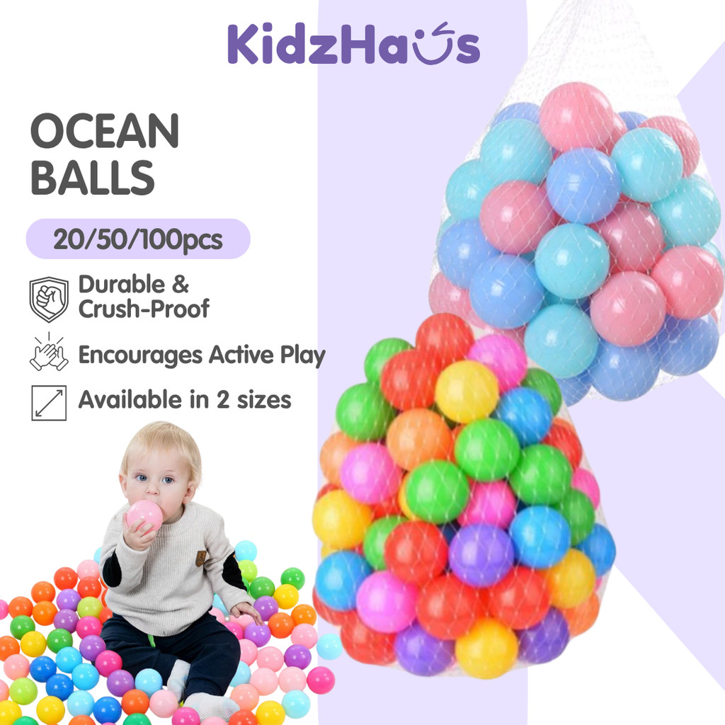 Kidzhaus 20/50/100 pcs Ocean Balls | Eco-Friendly Colorful Plastic Ball ...