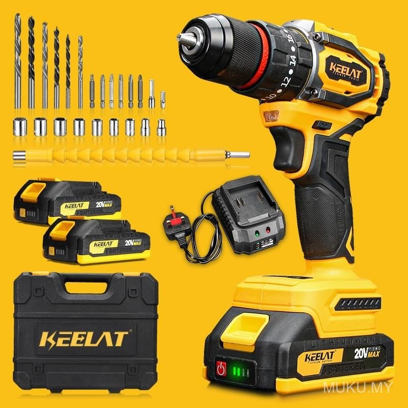 【KEELAT】KCD011 Brushless Cordless Drill Heavy duty Kit Gerudi Impak ...