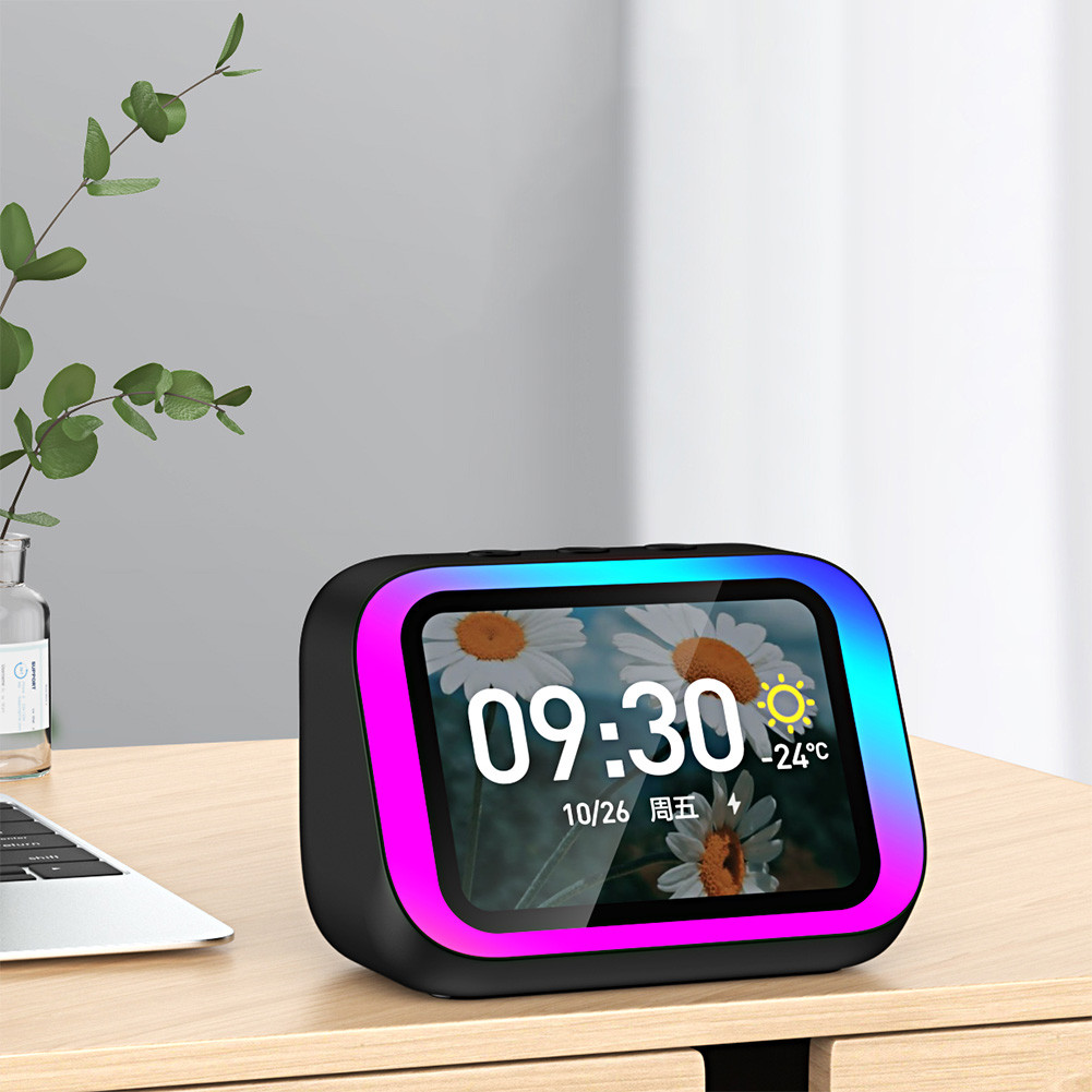 Portable BT Speaker Voice Assistant Home Speaker Alarm Clock with RGB ...
