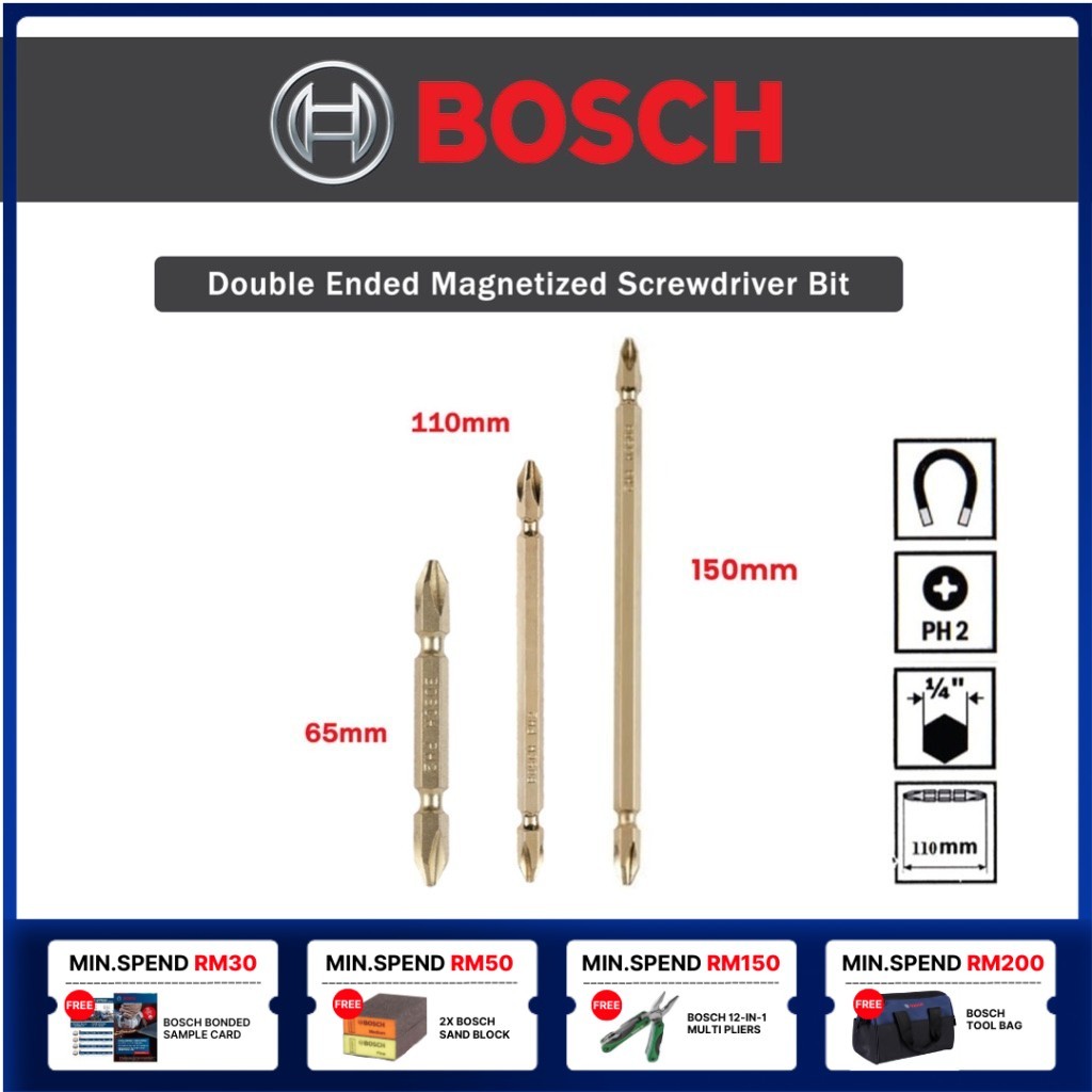 BOSCH Gold PH2 Double Ended Magnetized Screwdriver Bit 2608521042 2608521043 2608522255 | Shopee ...