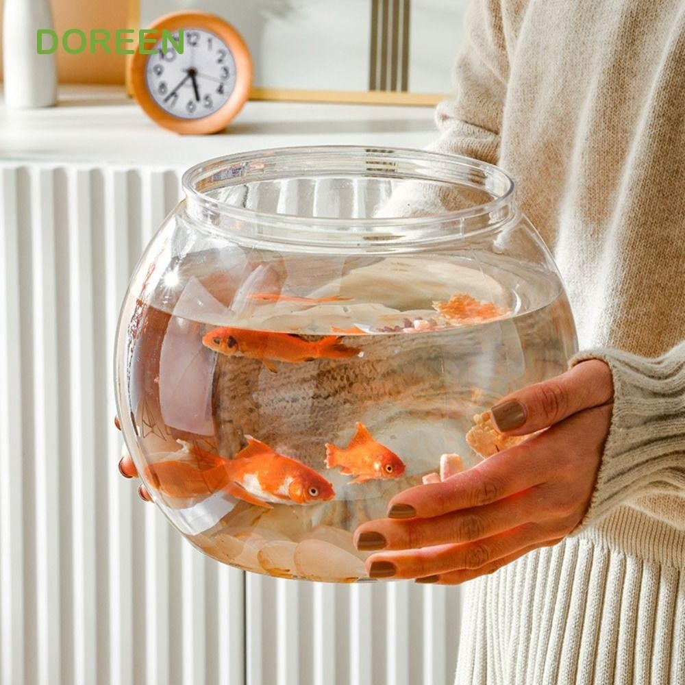 DOREEN Fish Bowl, Portable Plastic Transparent Round Fish Tank, Home ...