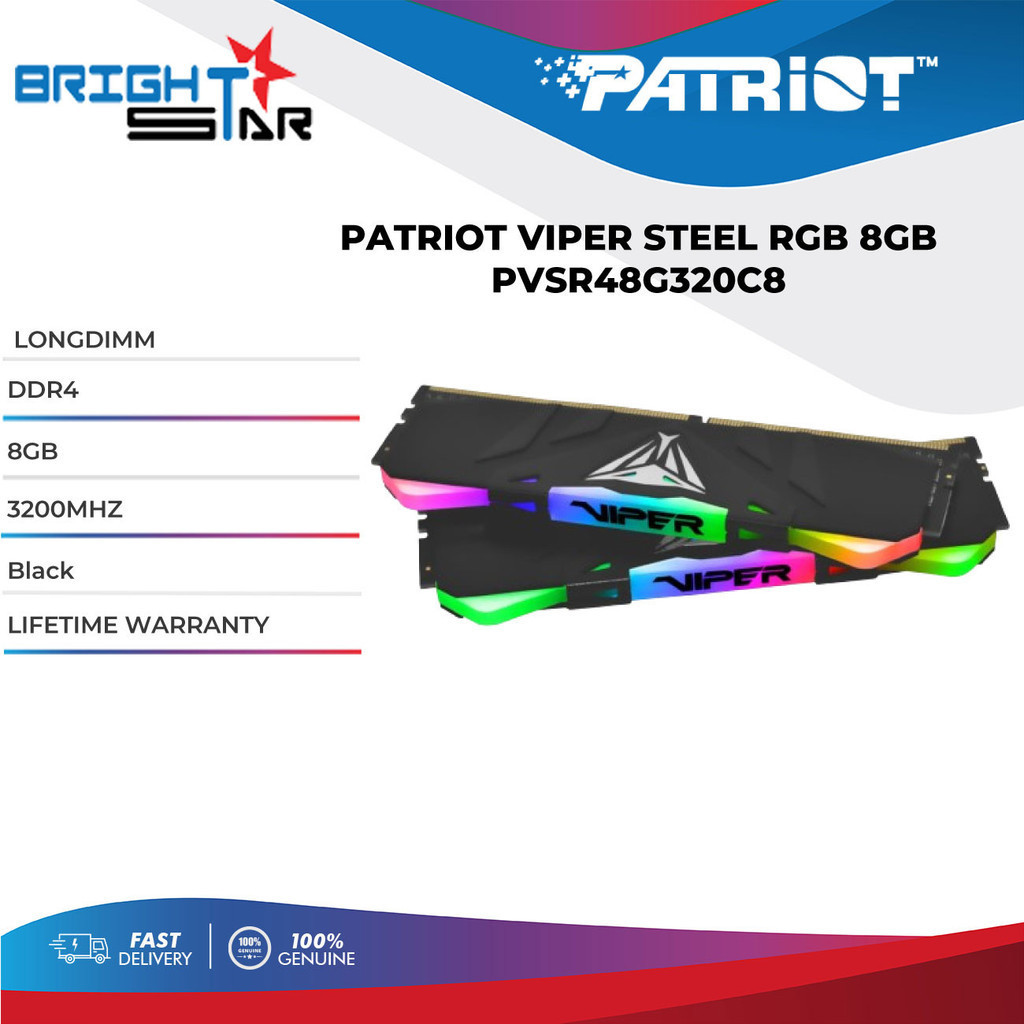 PATRIOT Viper Steel RGB DDR4 Memory 8GB/16GBx1/16GB(8x2) - 3200Mhz/3600Mhz | Shopee Malaysia