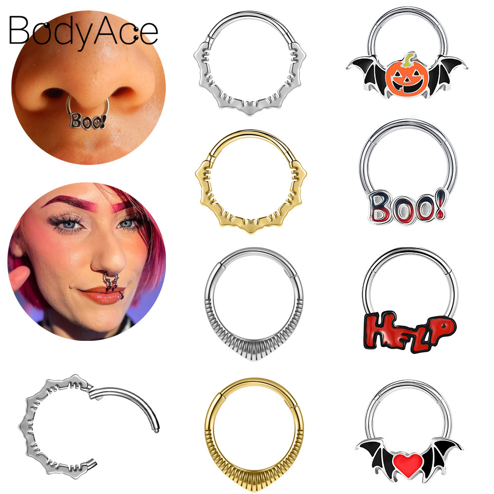 Bodyace 1 Pc 16G Nose Ring Stainless Steel Nose Clicker Punk Septum ...