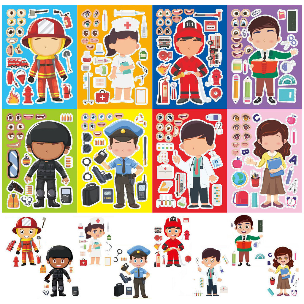 8sheets/bag Cute Cartoon Professionals: Firefighters/special Police ...
