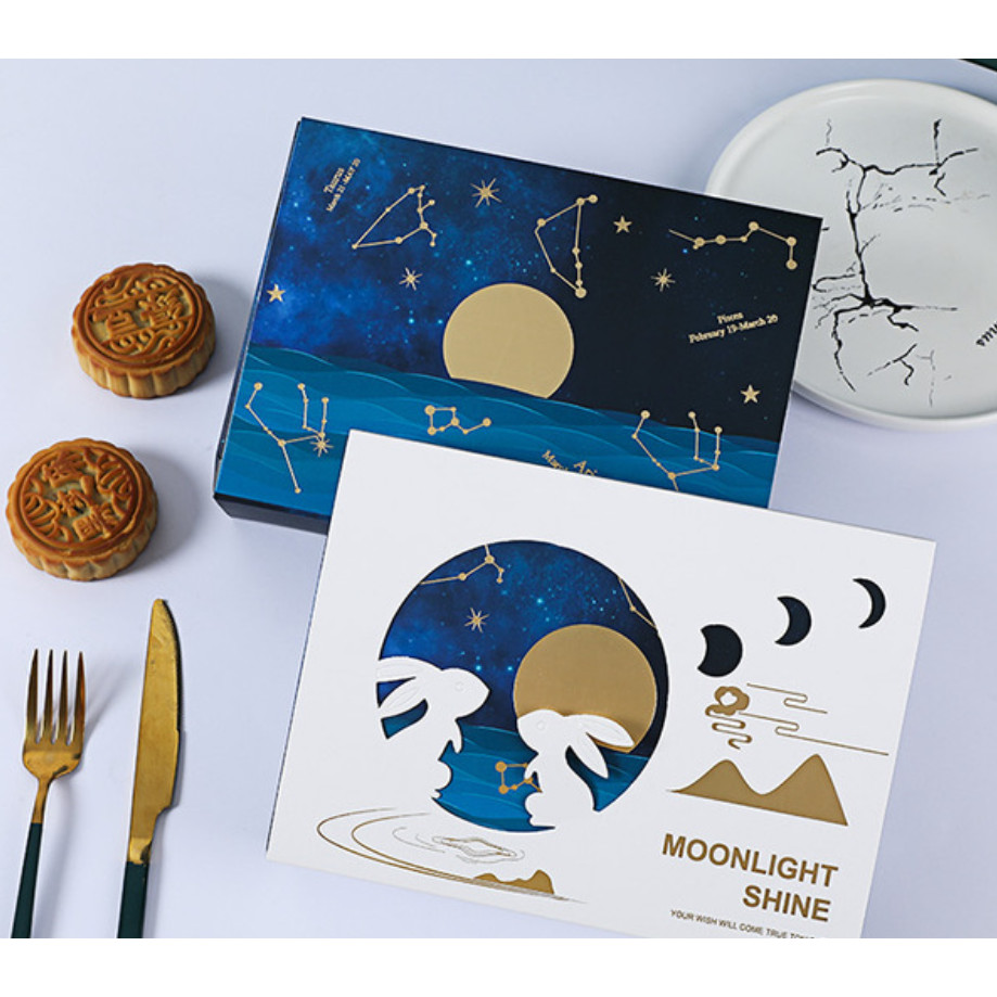 1pc Starry Sky Gold Foil Rabbit Mooncake Box Cake Chocolate Paper Box ...