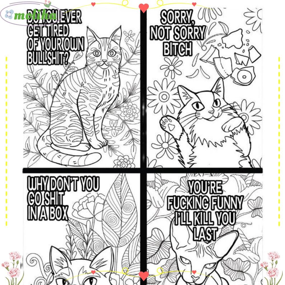 MOLIHA Cat Coloring Book, Swearing Cats Drawing Kids Coloring Album ...