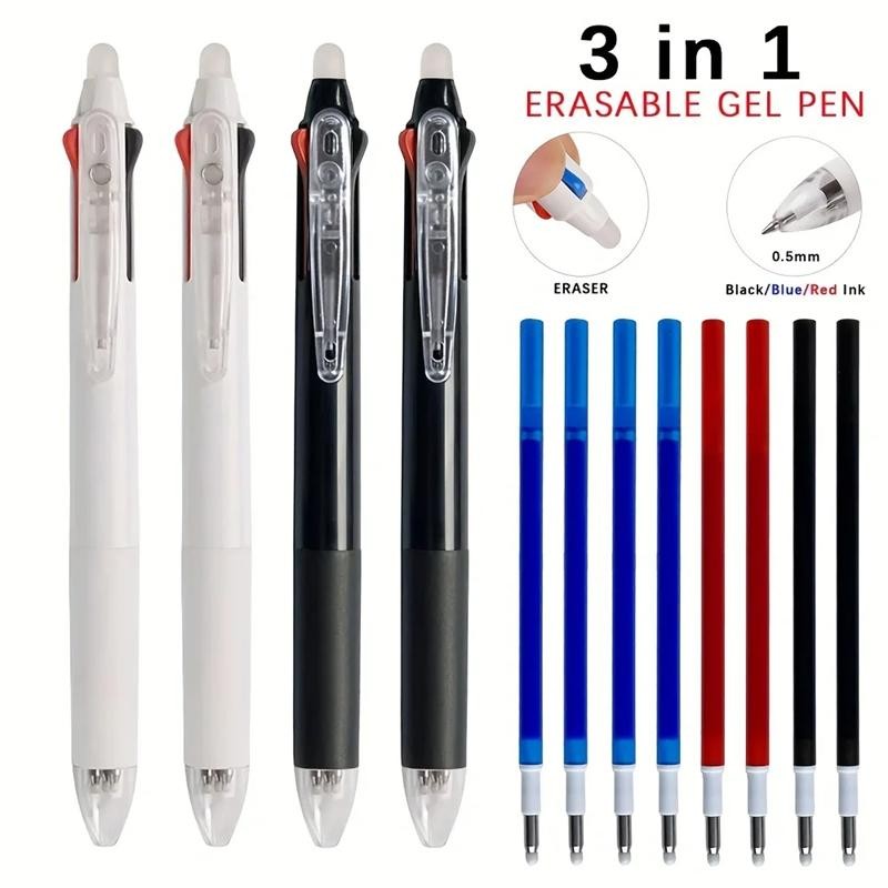 3 in 1 Multi Color Press Erasable Pen 0.5mm Red, Black and Blue Three ...