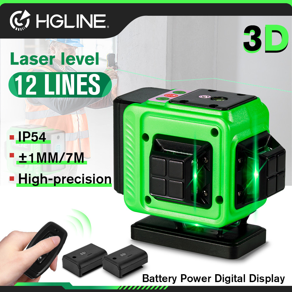 12 Line Laser Level 25m Remote control Light Self-Leveling 360° Green ...
