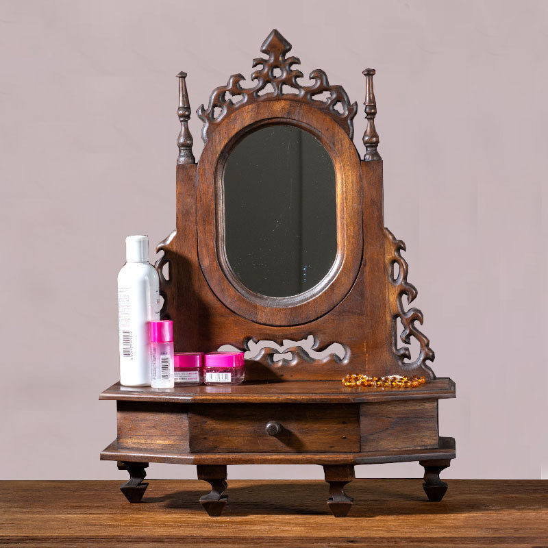 Wooden Desktop Vanity Mirror Vintage Countertop Mirror Wall Mounted ...