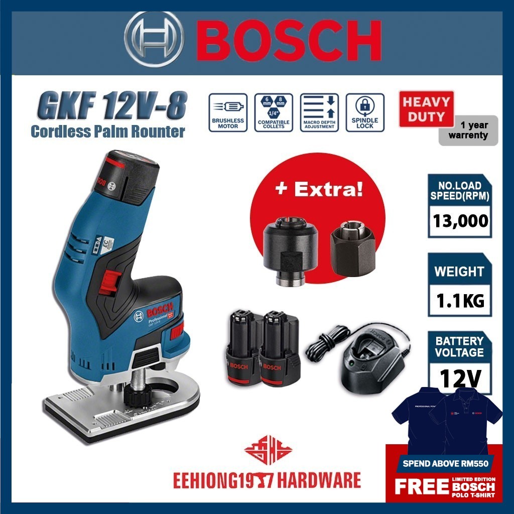 BOSCH GKF 12V-8 12V Cordless Palm Router GBA 12V 2.0Ah Li-ion Battery ...
