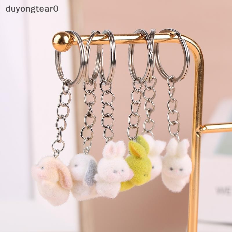 (duyongtear0) 1pc Kawaii Flocking Rabbit Keychain Cute Animal Key Ring ...