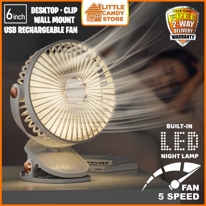 Hi Speeds Mini FAN USB Rechargeable Desktop Wall Mount Bed Clip LED ...