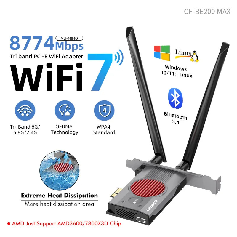 Wifi 7 Intel BE200 Pci Express Wifi Card 8774M Adaptador Wi Fi Antenna BT5.4 6ghz WPA4 Heat ...