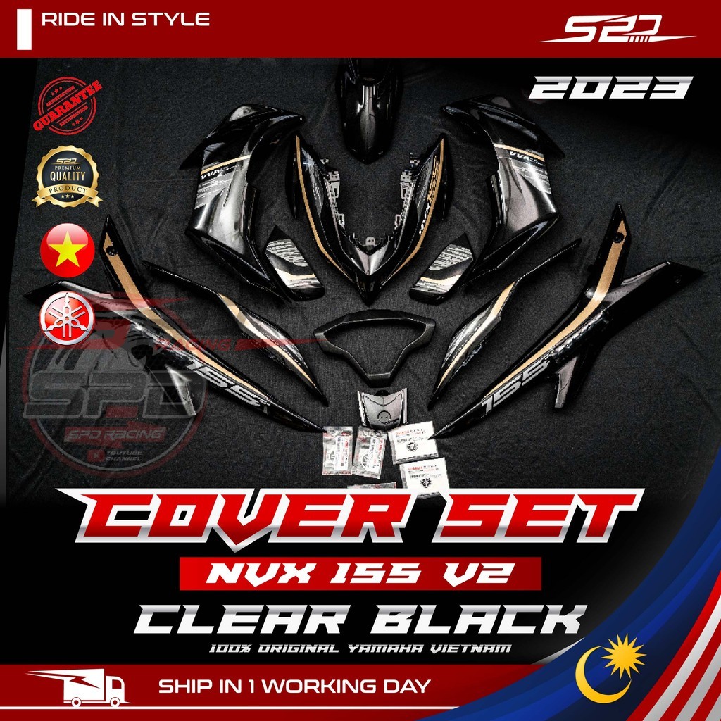 Cover Set Original VIETNAM YAMAHA NVX V2 AEROX ( Clear Black + Gold ...