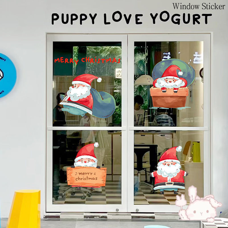 Christmas Window Decoration Electrostatic Stickers Cute Cartoon Santa ...