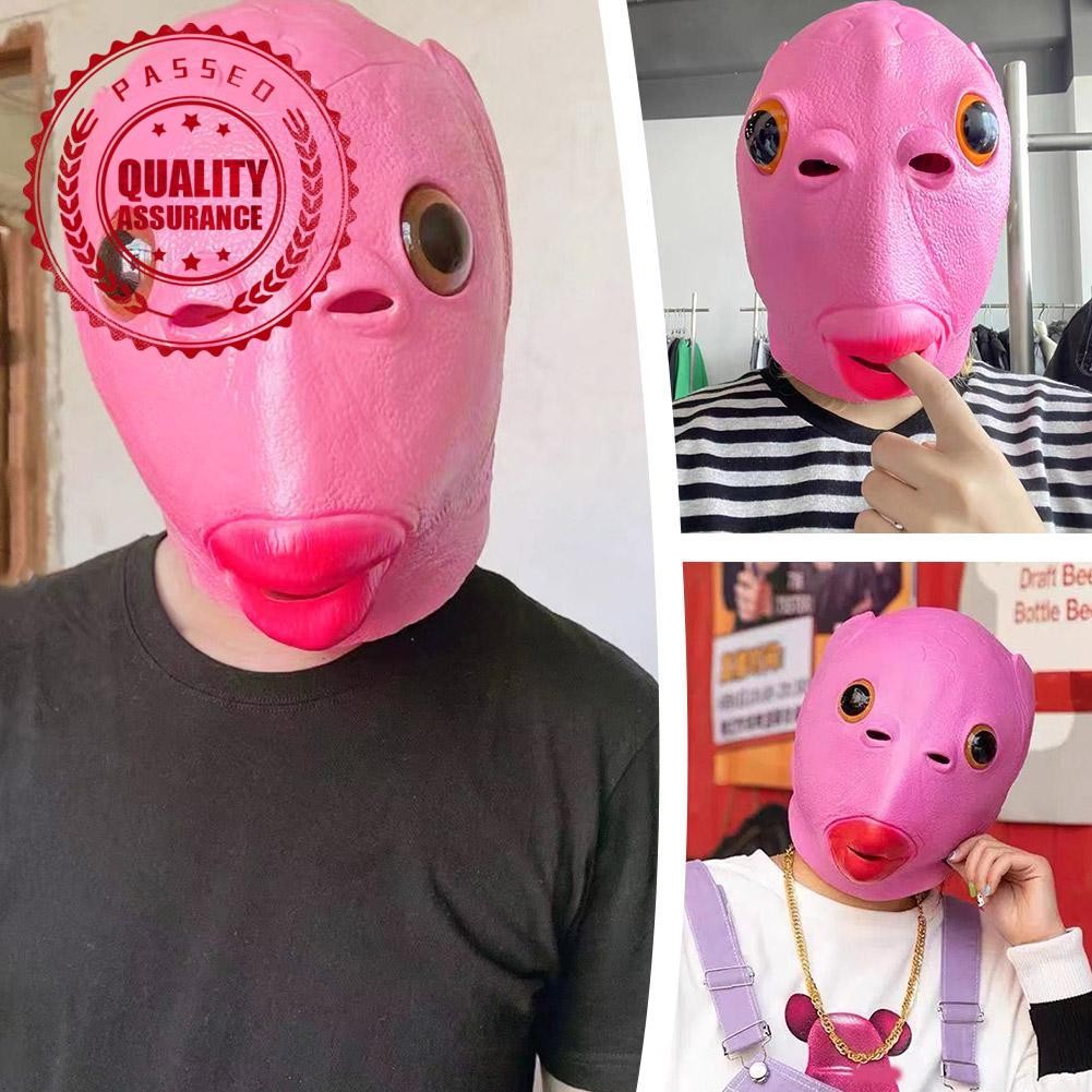 Cute Funny Fish Head Cover Fish Pink Fish Mask Run Horror Prom Horror ...
