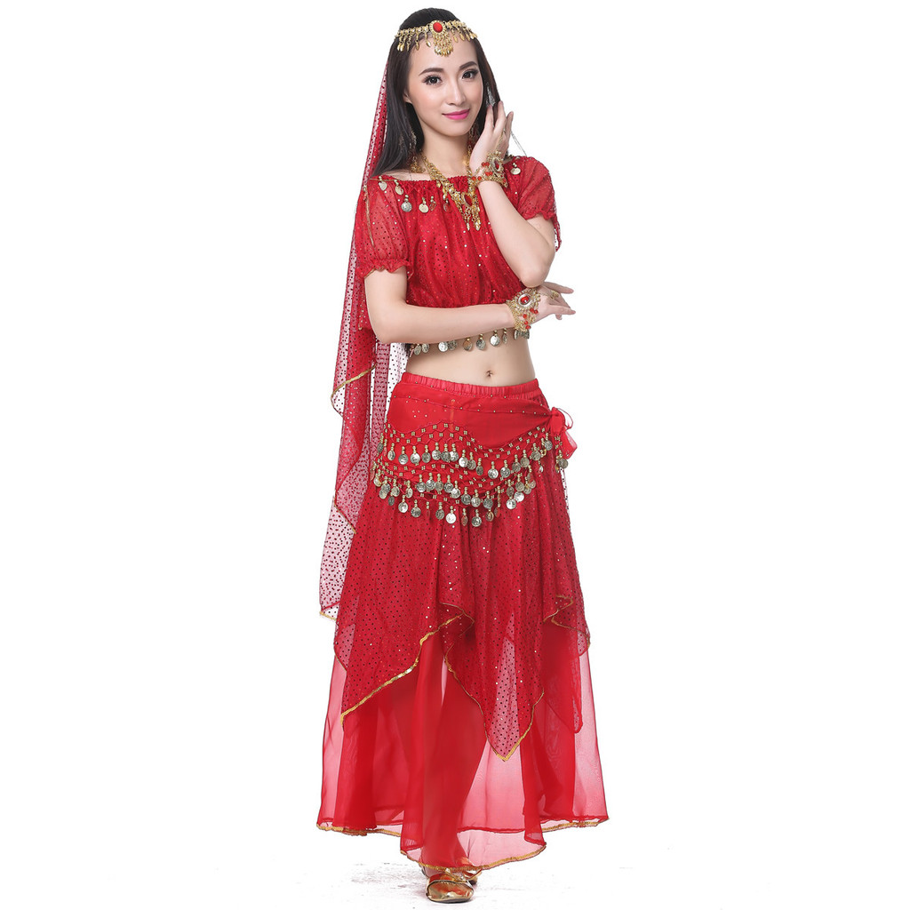 5 Piece Set Highlight Lantern Short Sleeve+Highlight Skirt+Veil Belly ...