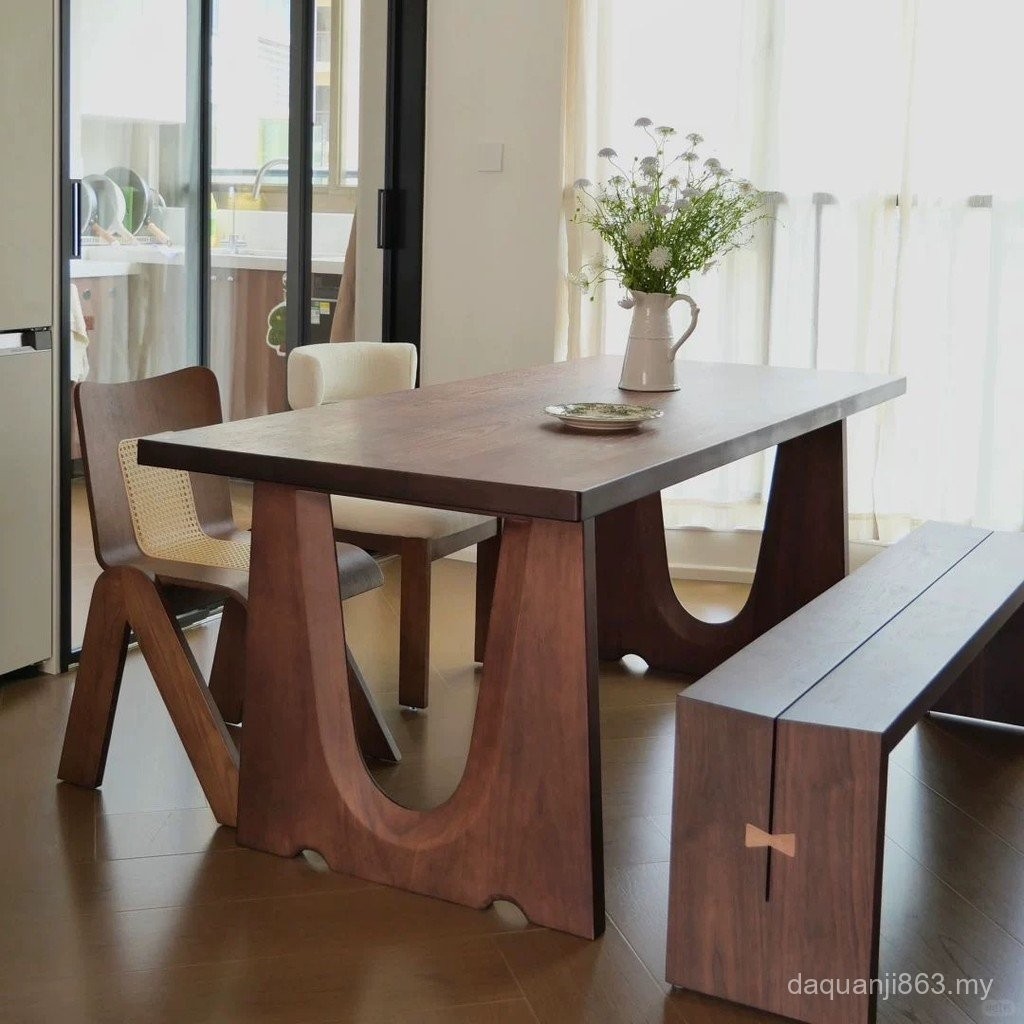 Walnut Color Medieval Style Solid Wood Dining Table Simple Rectangular ...