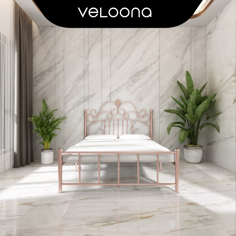 VELOONA Princess Metal Bed Frame Katil Besi Queen Single White Katil ...