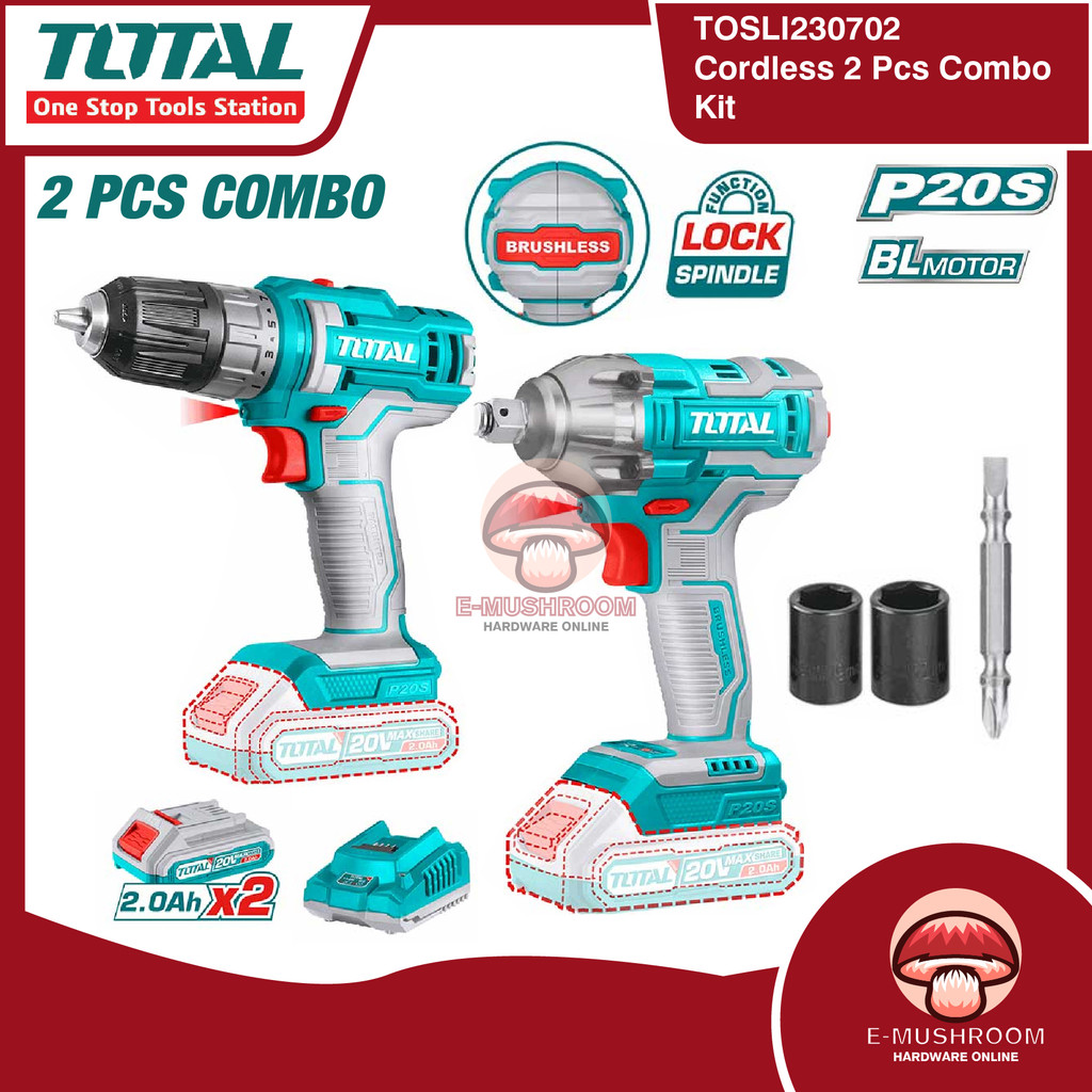 Total TOSLI230702 Li-ion Cordless Impact Wrench Cordless Drill 2 Pcs Combo Kit | Shopee Malaysia
